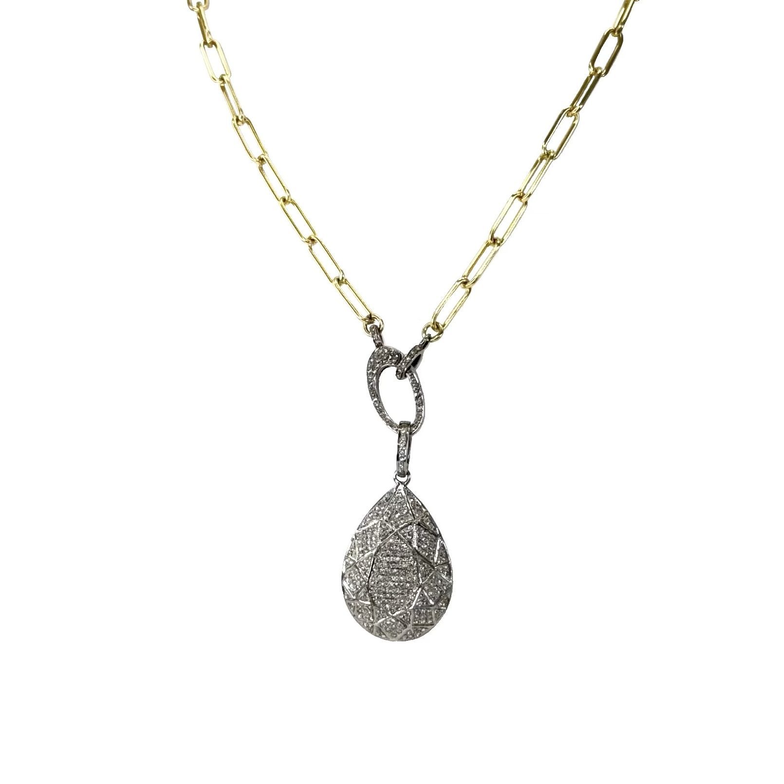 Pave Diamond Pear Shape Pendant with Paper Clip Chain - Mountain Gems ...